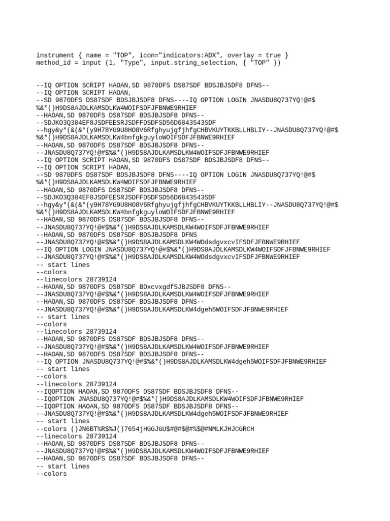 Unformatted IQ Option script with random strings and code snippets | PDF