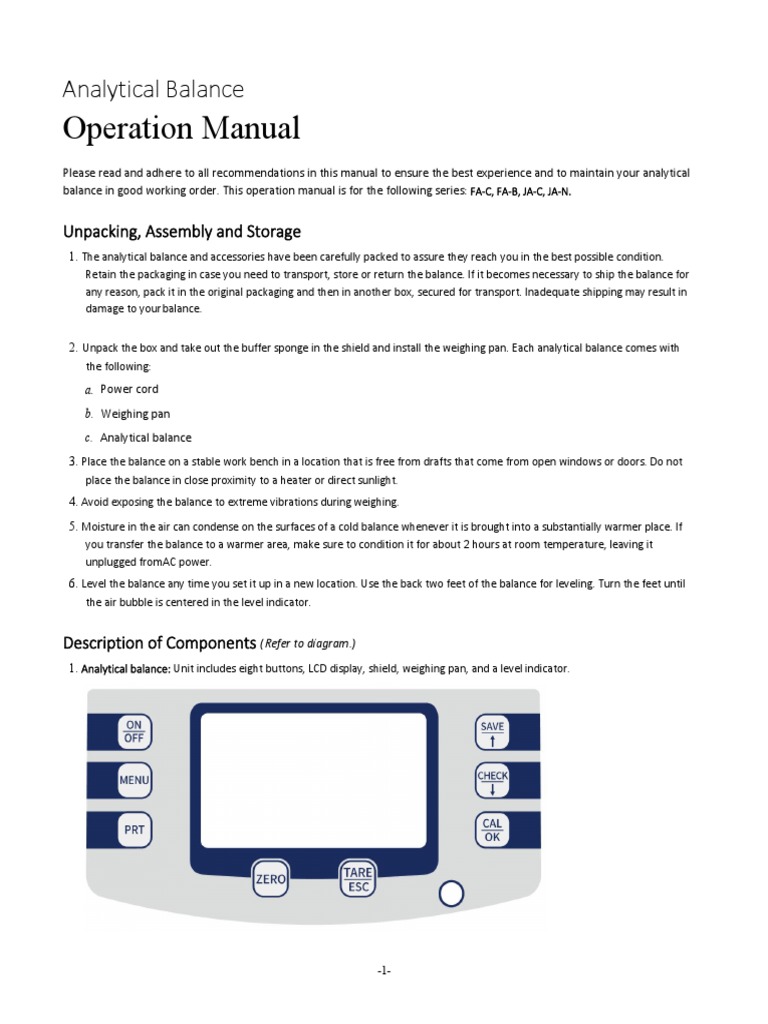 Operation Manual: Analytical Balance | PDF | Weighing Scale | Weight