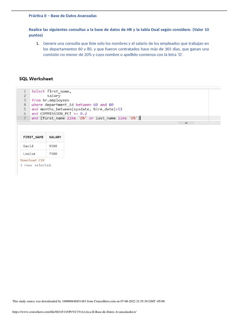 PR Ctica II Base de Datos Avanzadas | PDF | Bases de datos | Informática