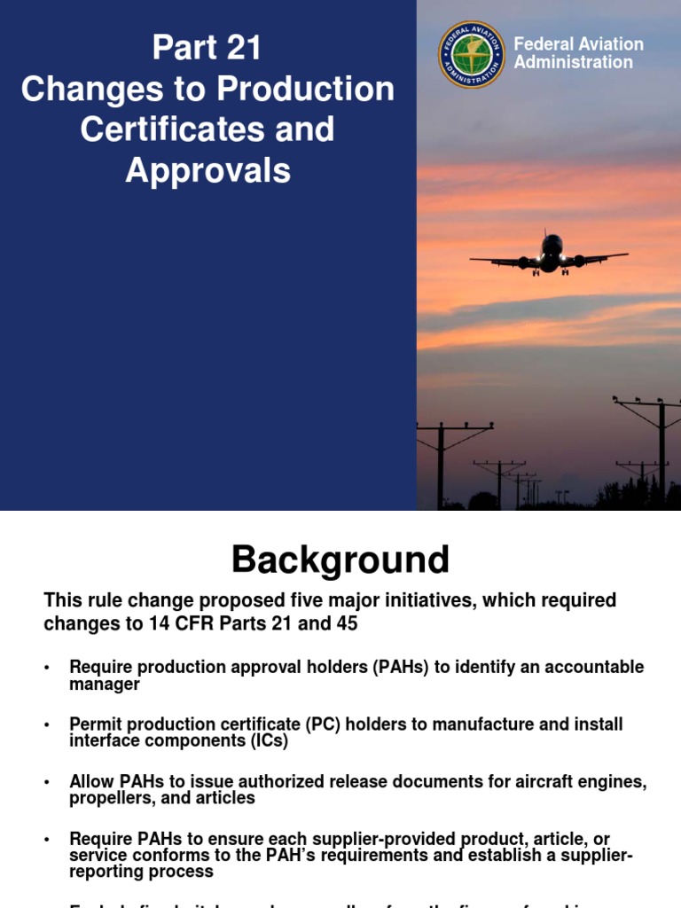 FAA Part 21 Production Certificate Updates | PDF | Federal Aviation ...