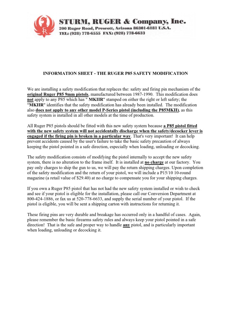 Ruger P85 Manual | PDF | Trigger (Firearms) | Handgun