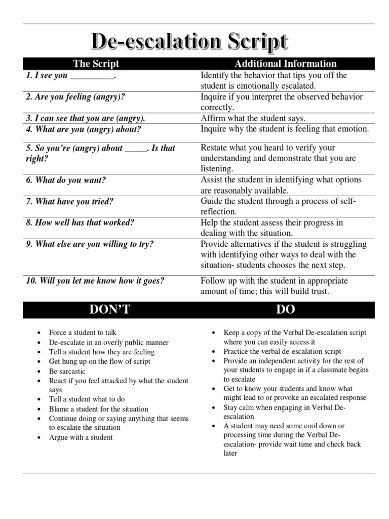 Deescalation-script | PDF | Feeling | Behavioural Sciences