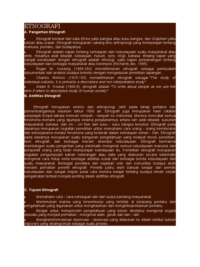 Memahami Etnografi dan Tujuannya | PDF