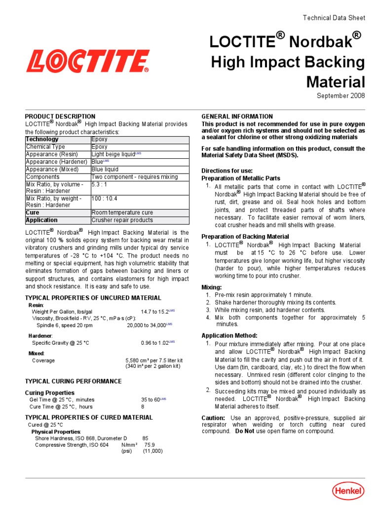Nordbak High Impact Backing Material TDS Sep 2008 | PDF | Epoxy | Materials