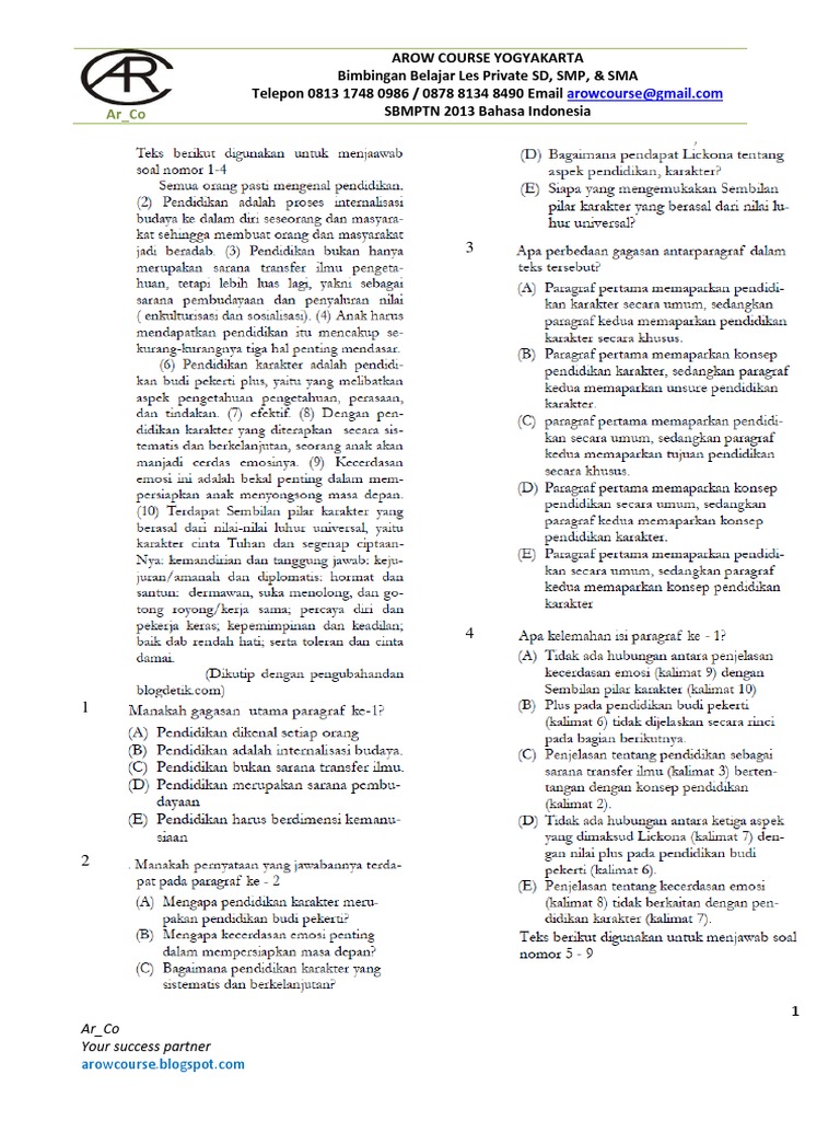 Contoh Soal SBMPTN Bahasa Indonesia 2013 | PDF