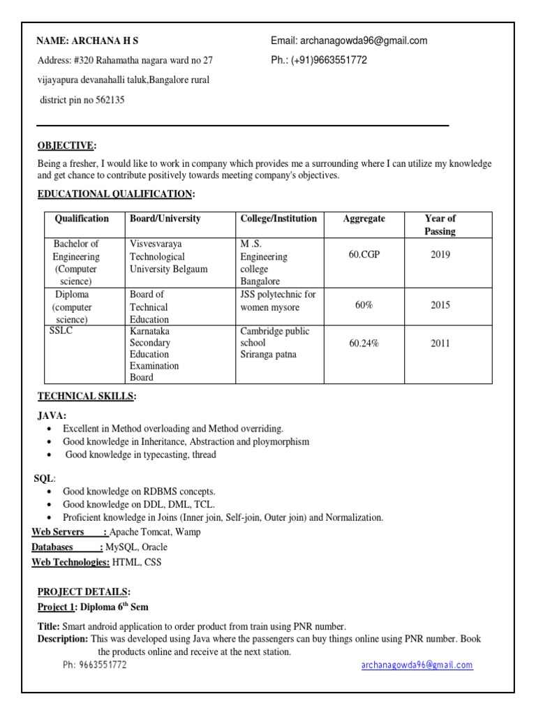 Archana 1+ Resume | PDF | Java (Programming Language) | World Wide Web