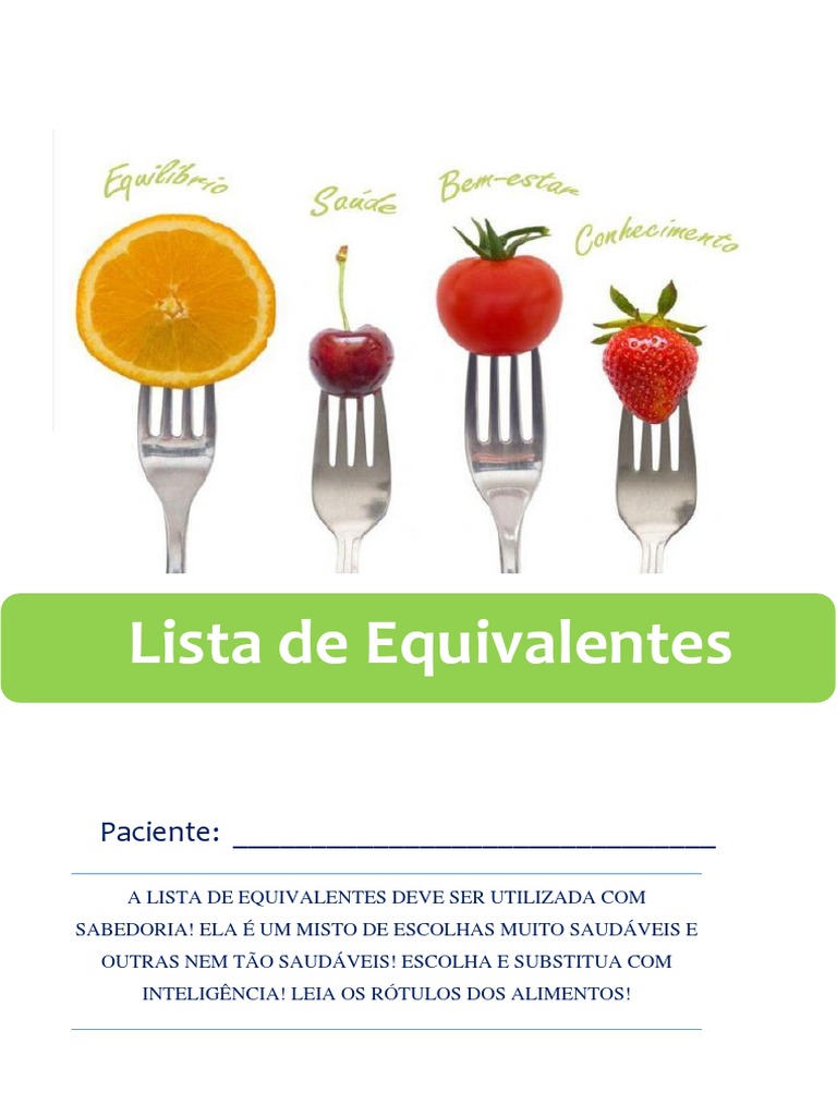 Lista de Equivalentes Completa . | PDF | Pães | Chocolate