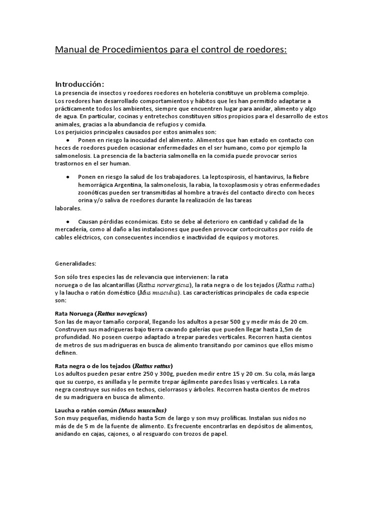 Manual de Procedimientos para El Control de Roedores | PDF | Roedor ...