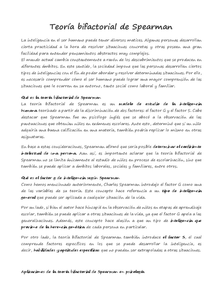 Teoría bifactorial de Spearman | PDF | Inteligencia | Teoría