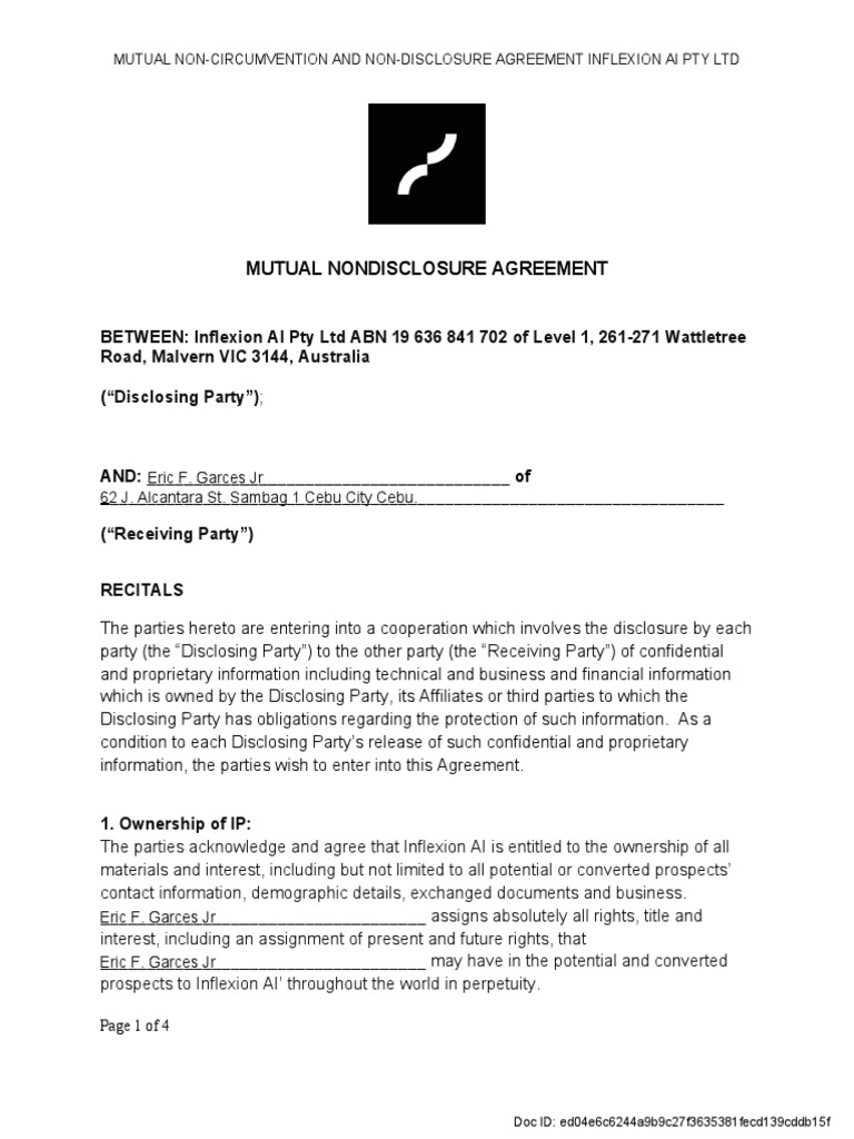 Inflexion AI Mutual NDA Agreement | PDF | Non Disclosure Agreement ...