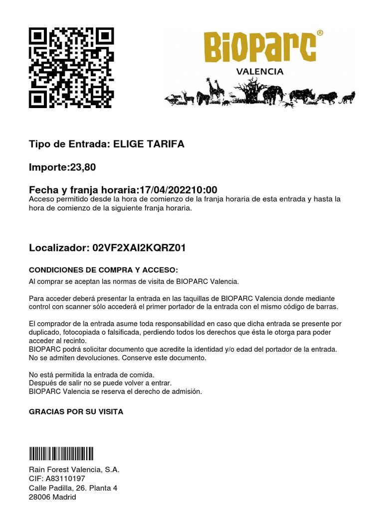 Entradas Bioparc | PDF