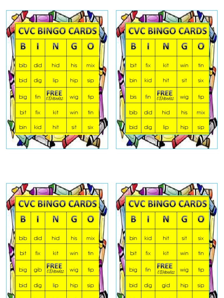 CVC Bingo Cards for Learning | PDF