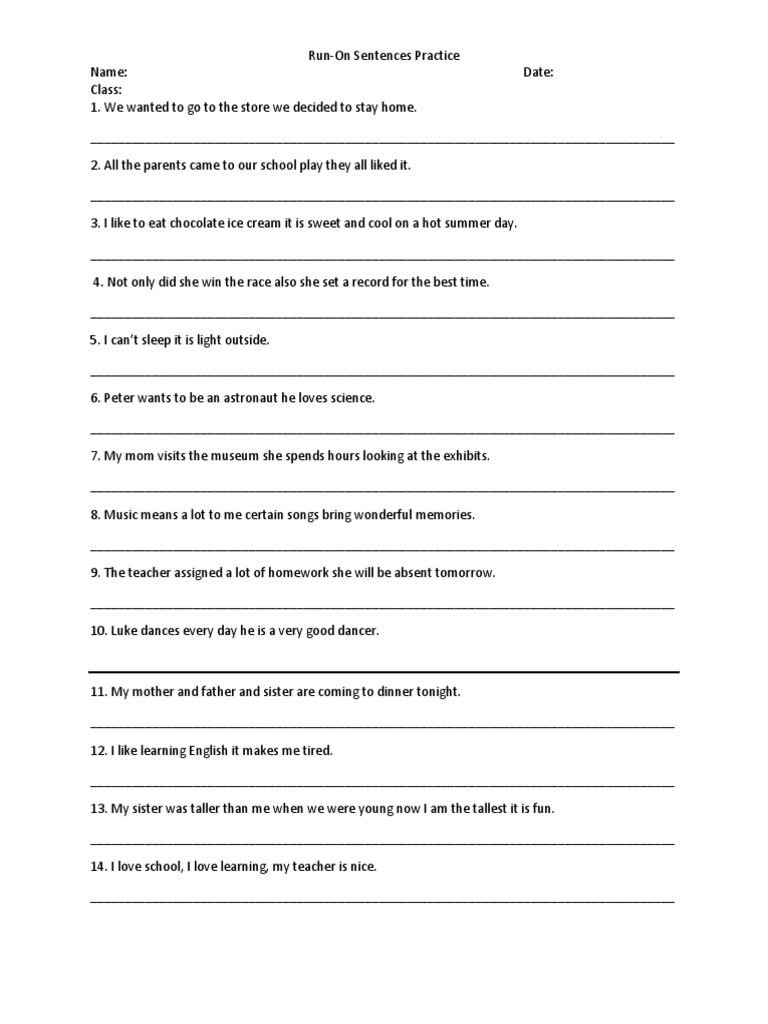 Run-On Sentences Practice | PDF