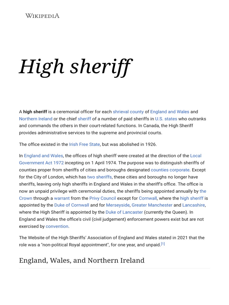 High Sheriff - Wikipedia | PDF | United Kingdom | Government Of The ...