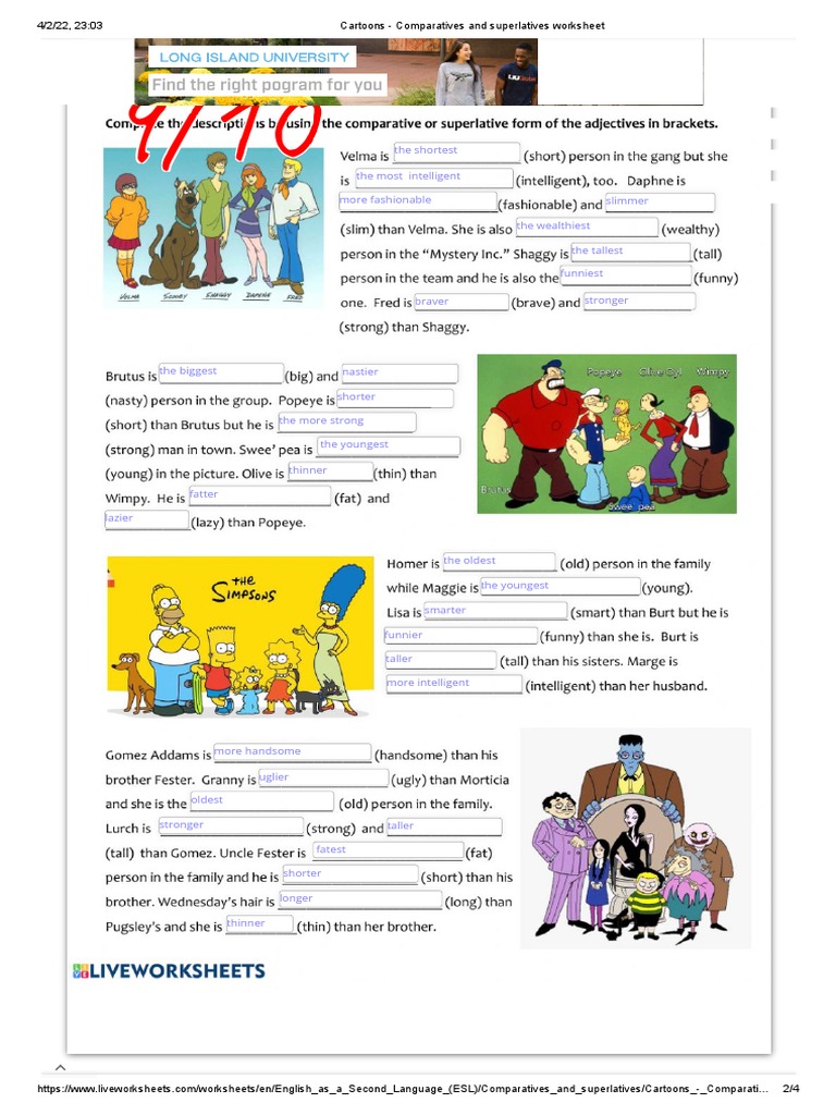 Cartoon Comparatives and Superlatives Worksheet | PDF