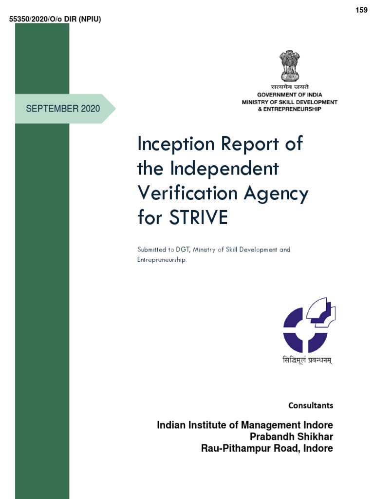 Inception Report of The Independent Verification Agency For Strive ...