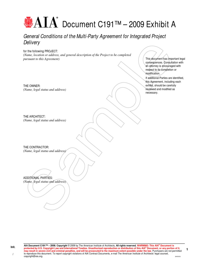 AIA C191 Exhibit A 2009 Free Sample Preview | Download Free PDF ...