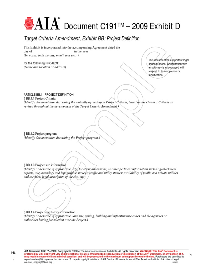 AIA C191 Exhibit D Exhibit BB 2009 Free Sample Preview | PDF ...