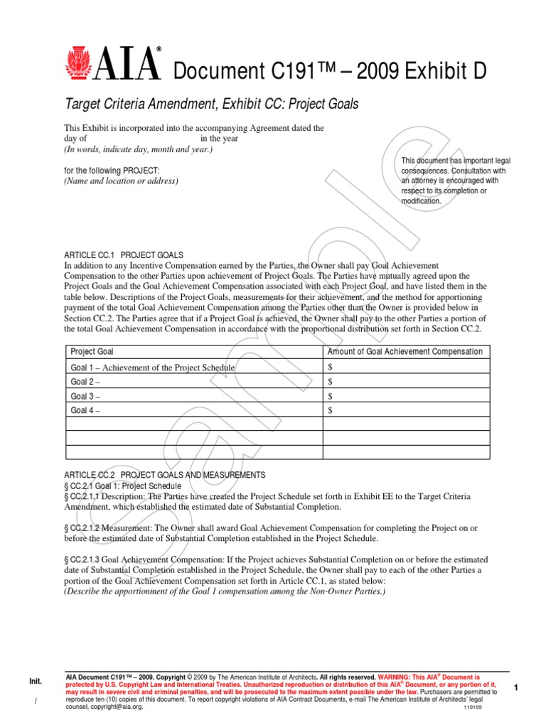 AIA C191 Exhibit D Exhibit CC 2009 Free Sample Preview | PDF ...