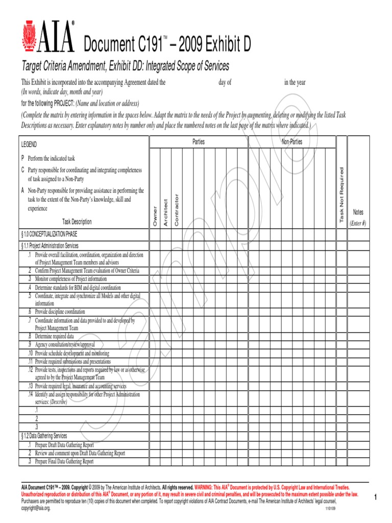 AIA C191 Exhibit D Exhibit DD 2009 Free Sample Preview | PDF ...
