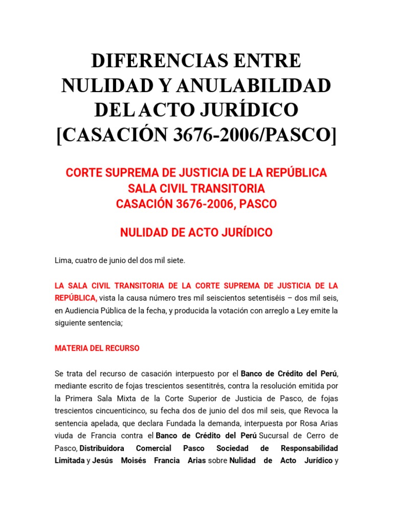 Diferencias Entre Nulidad y Anulabilidad Del Acto Jurídico | PDF | Hipoteca Comercial | Finanzas ...