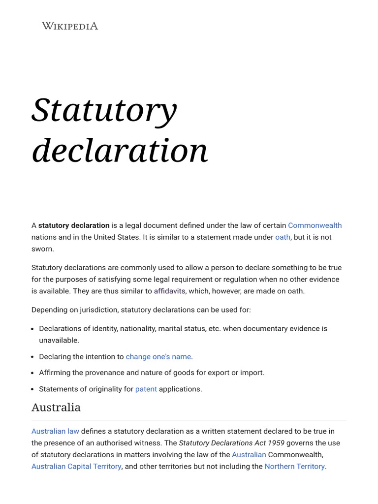 Statutory Declaration - Wikipedia | PDF | Civil Law (Common Law ...