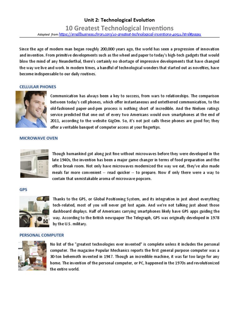 B1 Activity 5 - Technological Inventions Reading | PDF | Internet ...