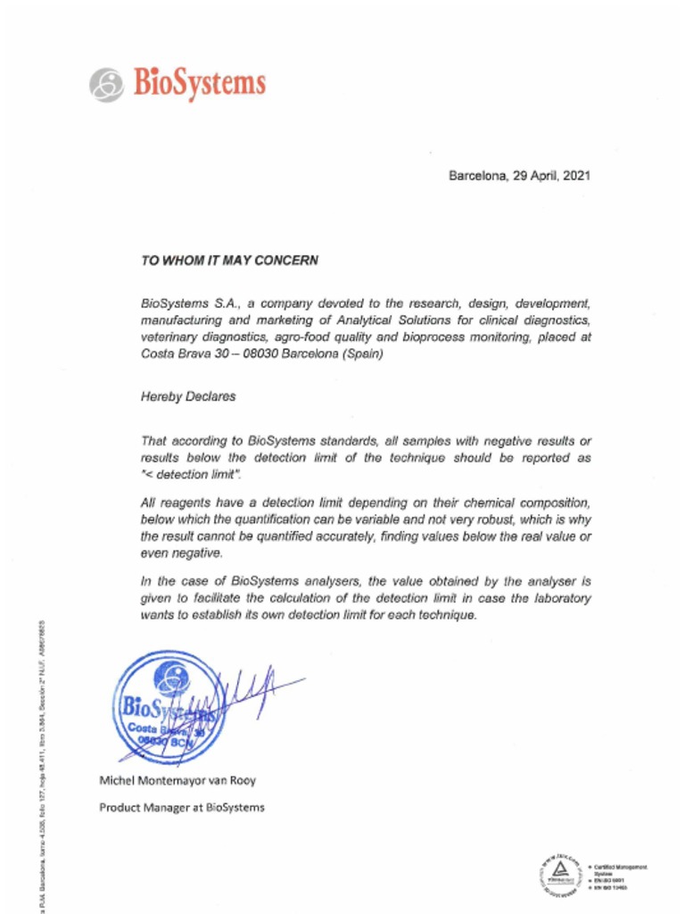 Detection Limit Letter | PDF