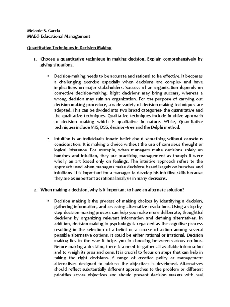 Quantitative Techniques in Decision Making | PDF | Decision Making ...