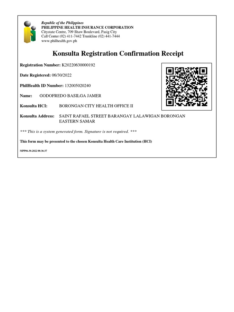 Konsulta Registration Confirmation Receipt | PDF