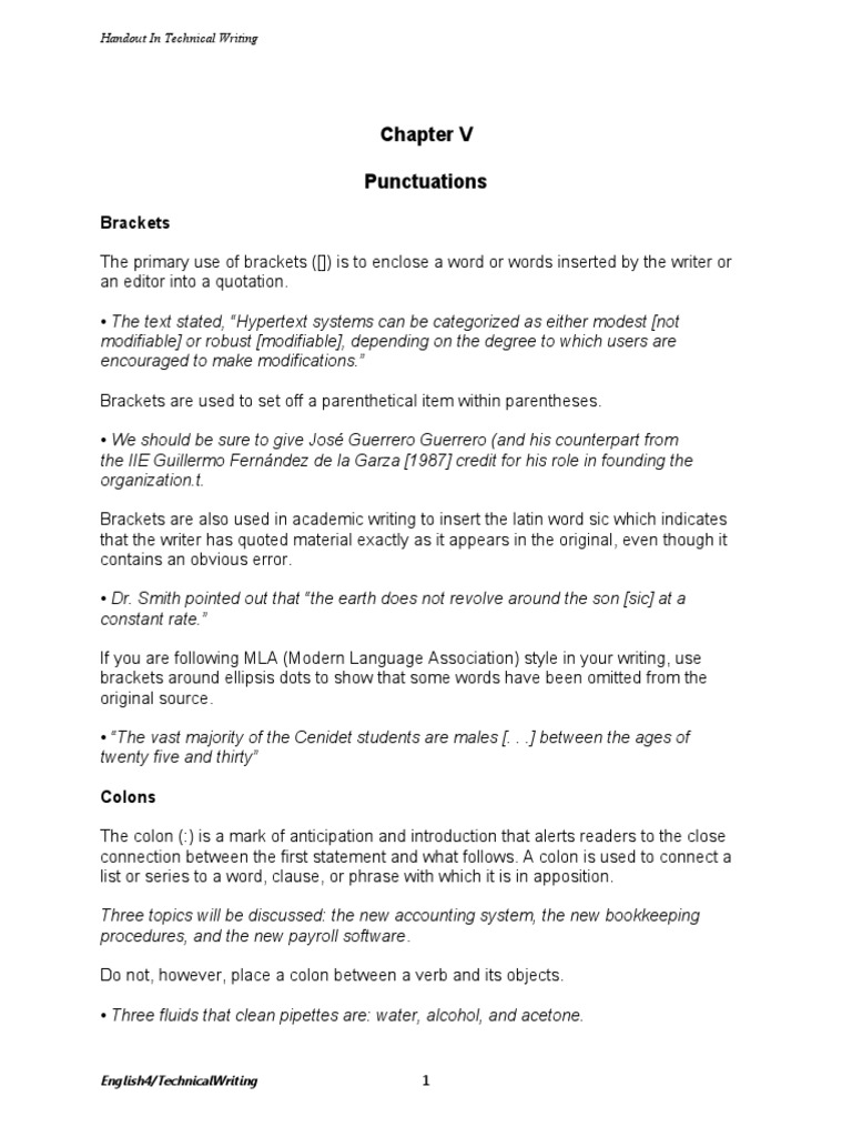 Chapter V Handout | PDF | Comma | Bracket