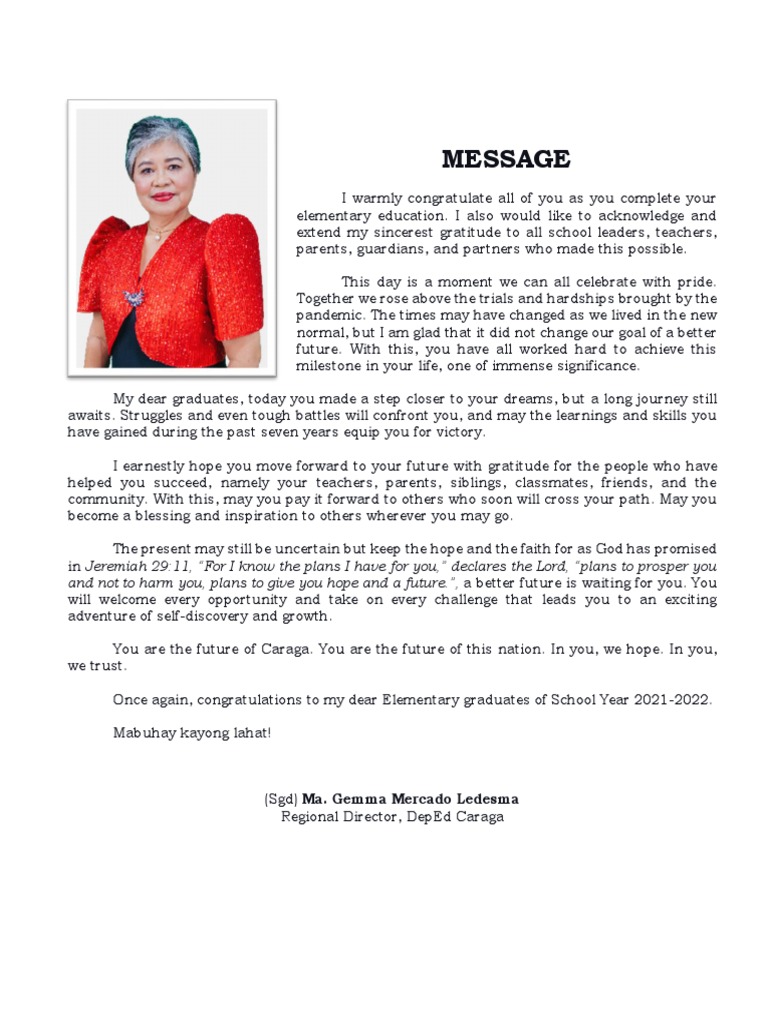 RD Graduation-message-Elementary | PDF