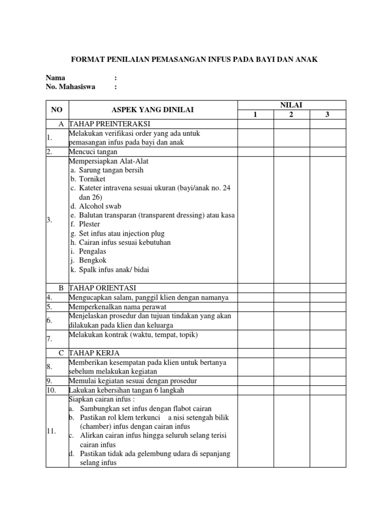 Evaluasi Keterampilan Pemasangan Infus pada Bayi dan Anak | PDF