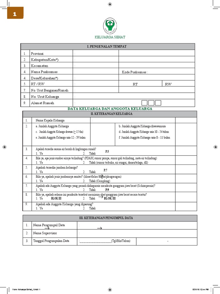 Form Pendataan KLG Sehat | PDF