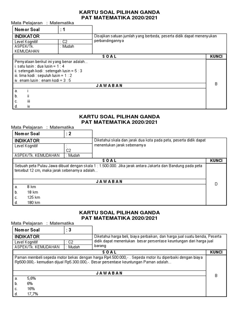 Kartu Soal Matematika Vii | PDF