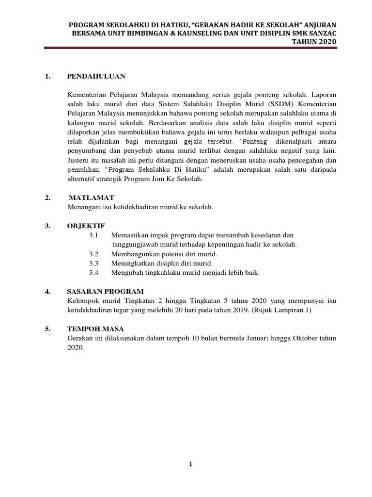 KK Program Jom Ke Sekolah 2020 | PDF