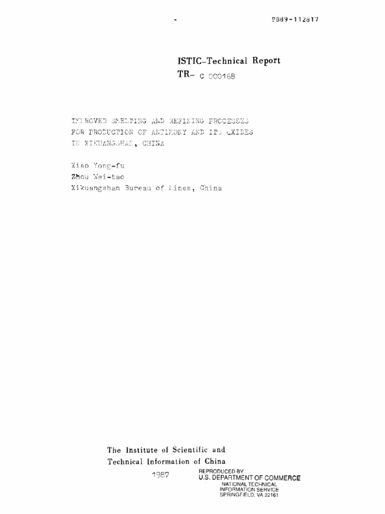 Improved Smelting and Refining Processes For Production of Antimony and ...