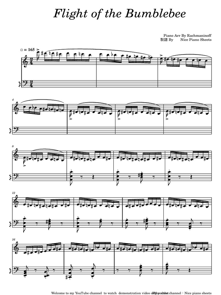 Flight of the Bumblebee: Piano Arr By Rachmaninoff 製譜 By Nice Piano ...