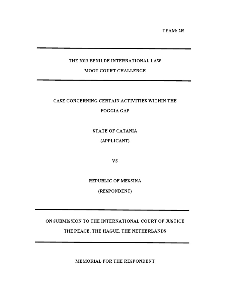 Moot Court Sample Memorial For Respondent Messina | PDF | Territorial ...