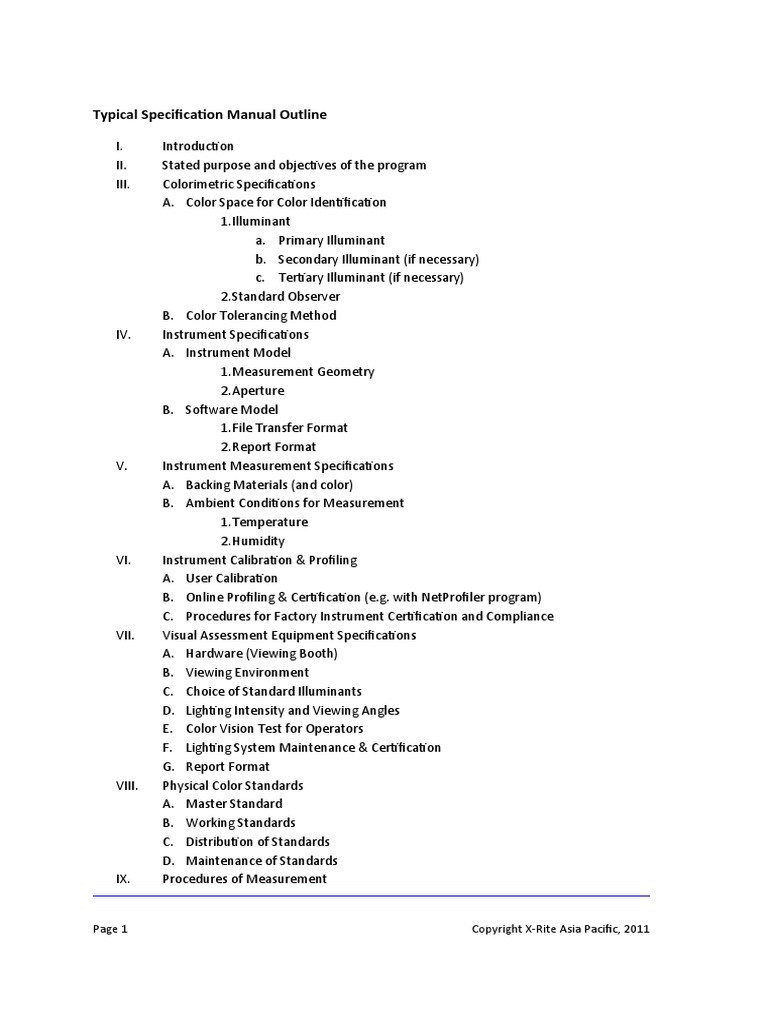 Typical Specification Manual Outline | PDF