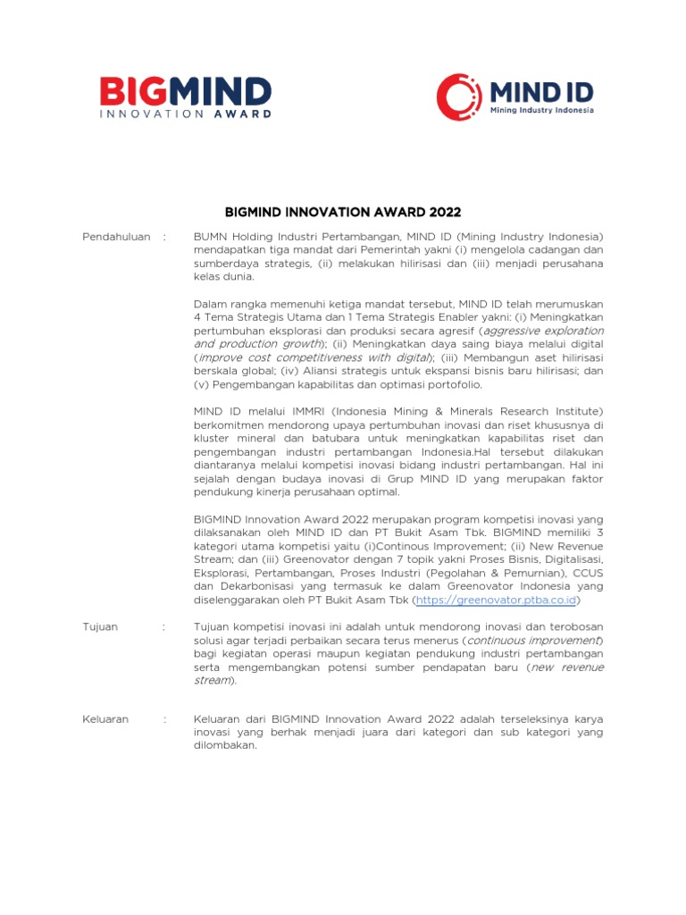 PANDUAN - BIGMIND Innovation Award 2022 | PDF | Seni