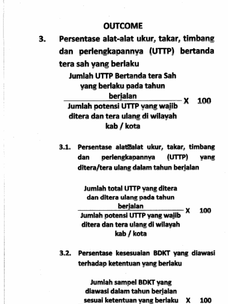 Outcome: Persentase Alat-Alat Ukur Takar Timbang Dan Perlengkapannya (UTTP) Bertanda Tera Sah ...