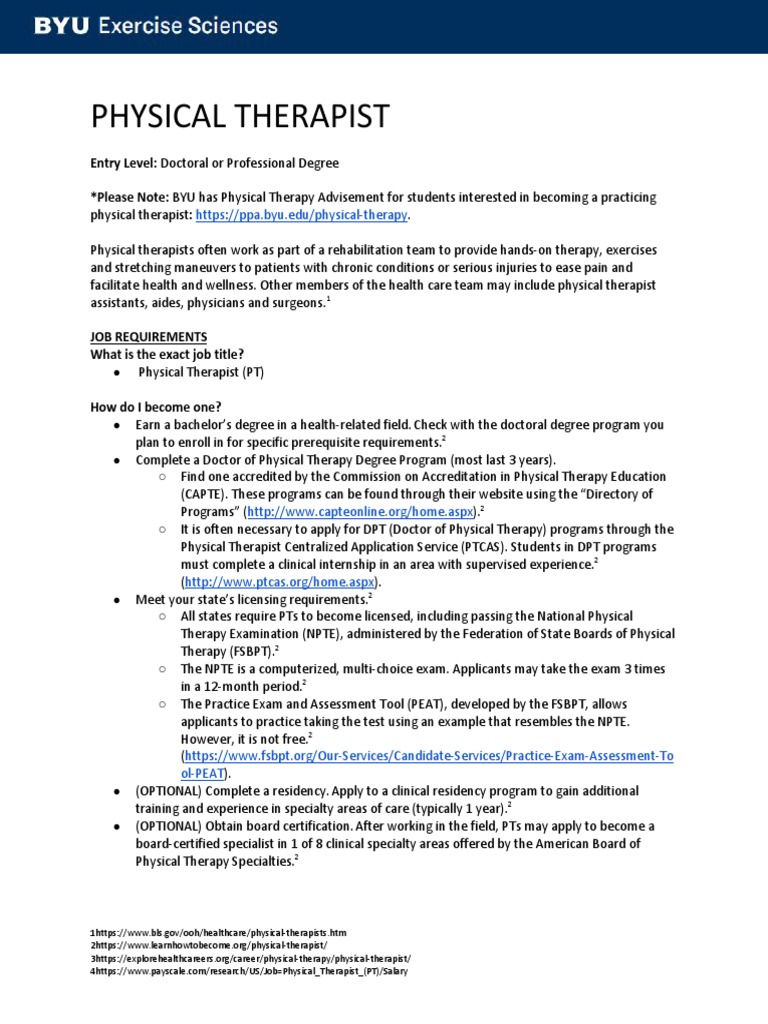 Physical Therapist: Entry Level: Please Note | PDF | Physical Therapy ...