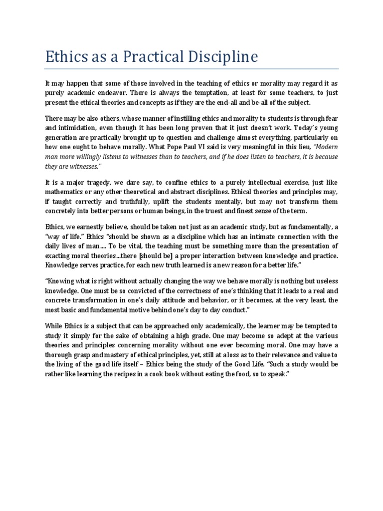 Ethics As Practical Discipline | PDF | Theory | Morality