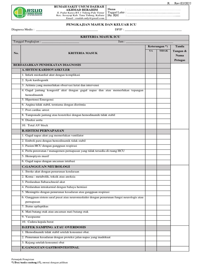 Kriteria Masuk dan Keluar ICU HCU RSUD | PDF