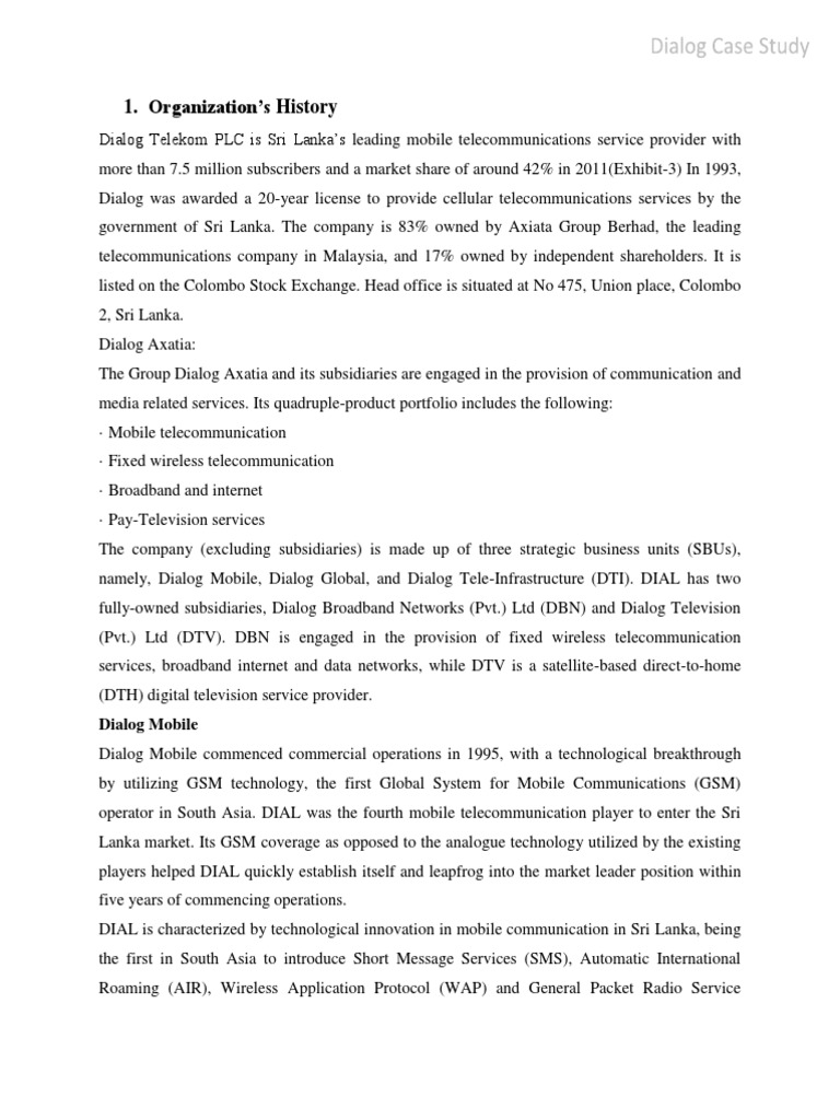 Dialog Case Analysis Final Pdf Telecommunications Service Industries