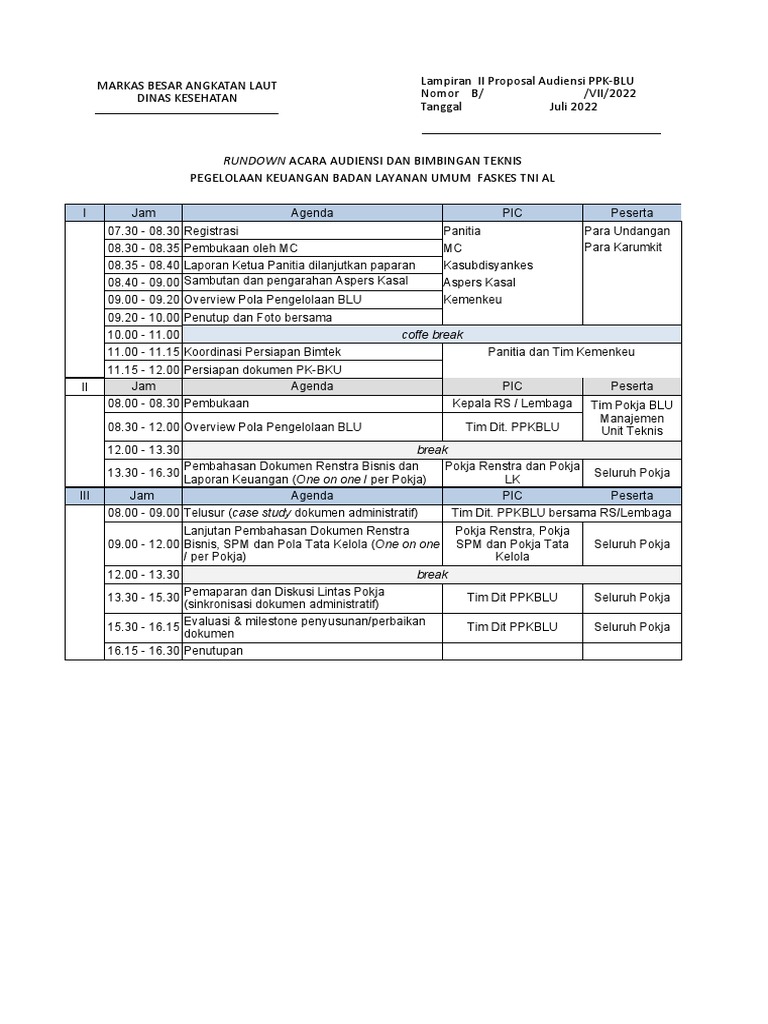 Rundown Audiensi Dan Bimtek 2022 | PDF