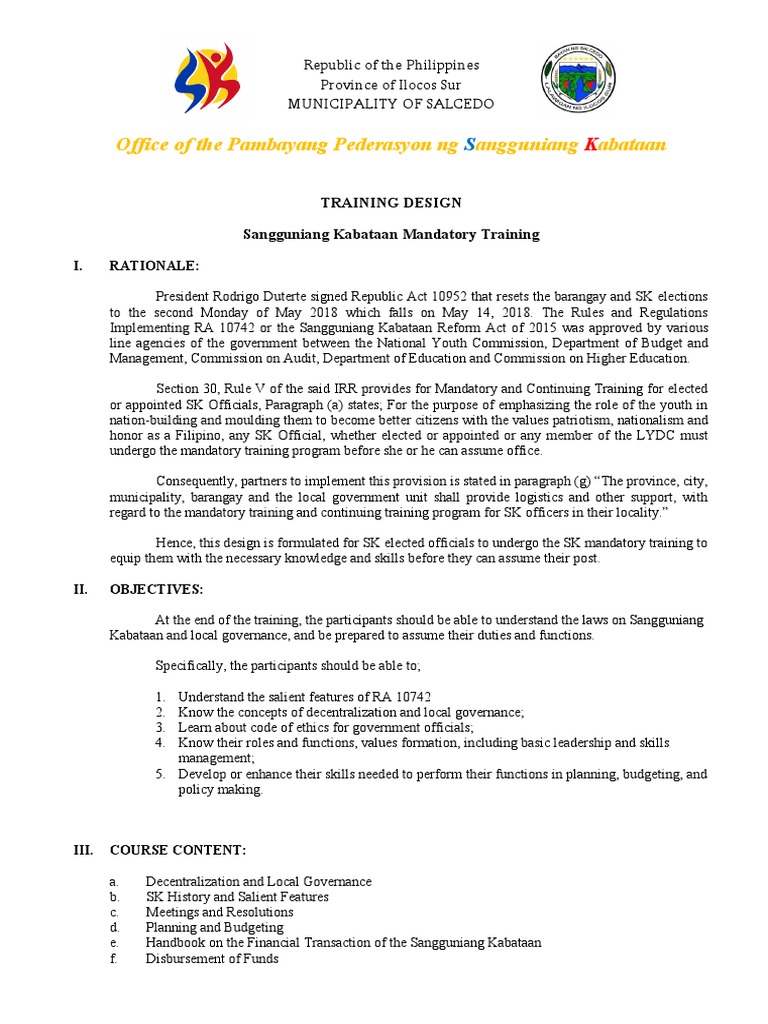 Office of The Pambayang Pederasyon NG Angguniang Abataan: Training ...