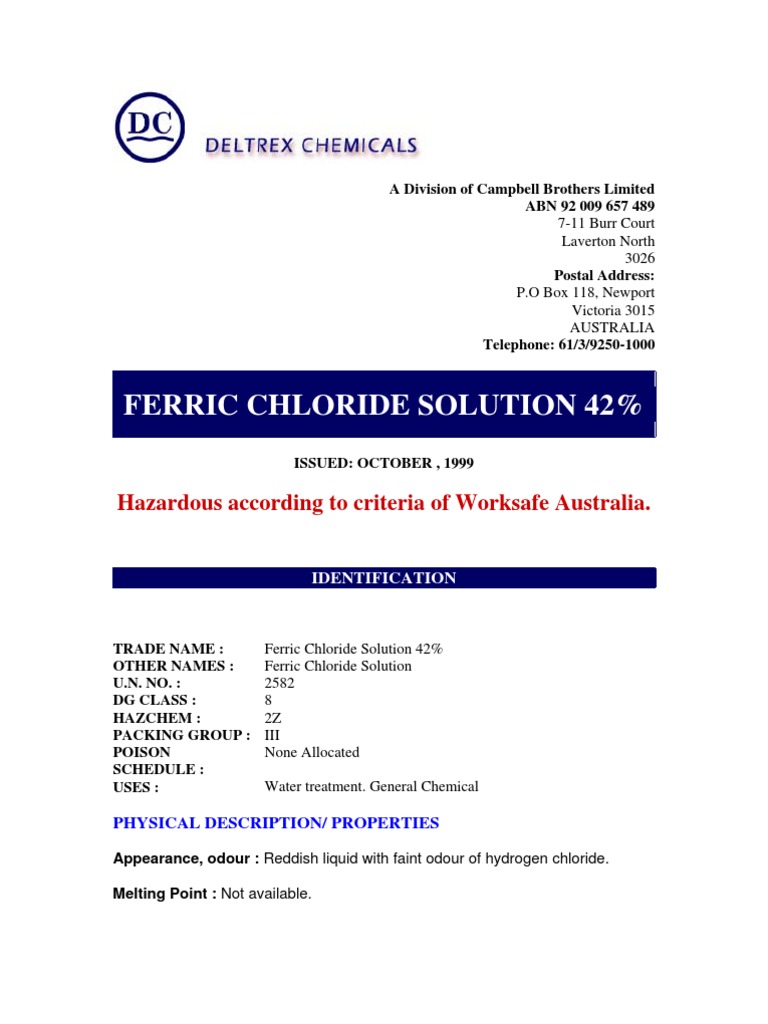 415 Technical Data Sheet Ferric Chloride – OPHL