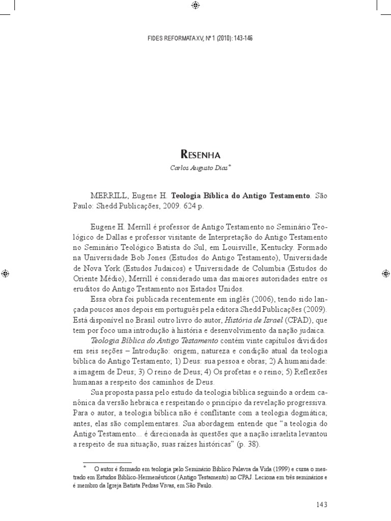 Resenha Do Livro: Teologia Biblica Do AntigoTestamento - Eugene Merril ...